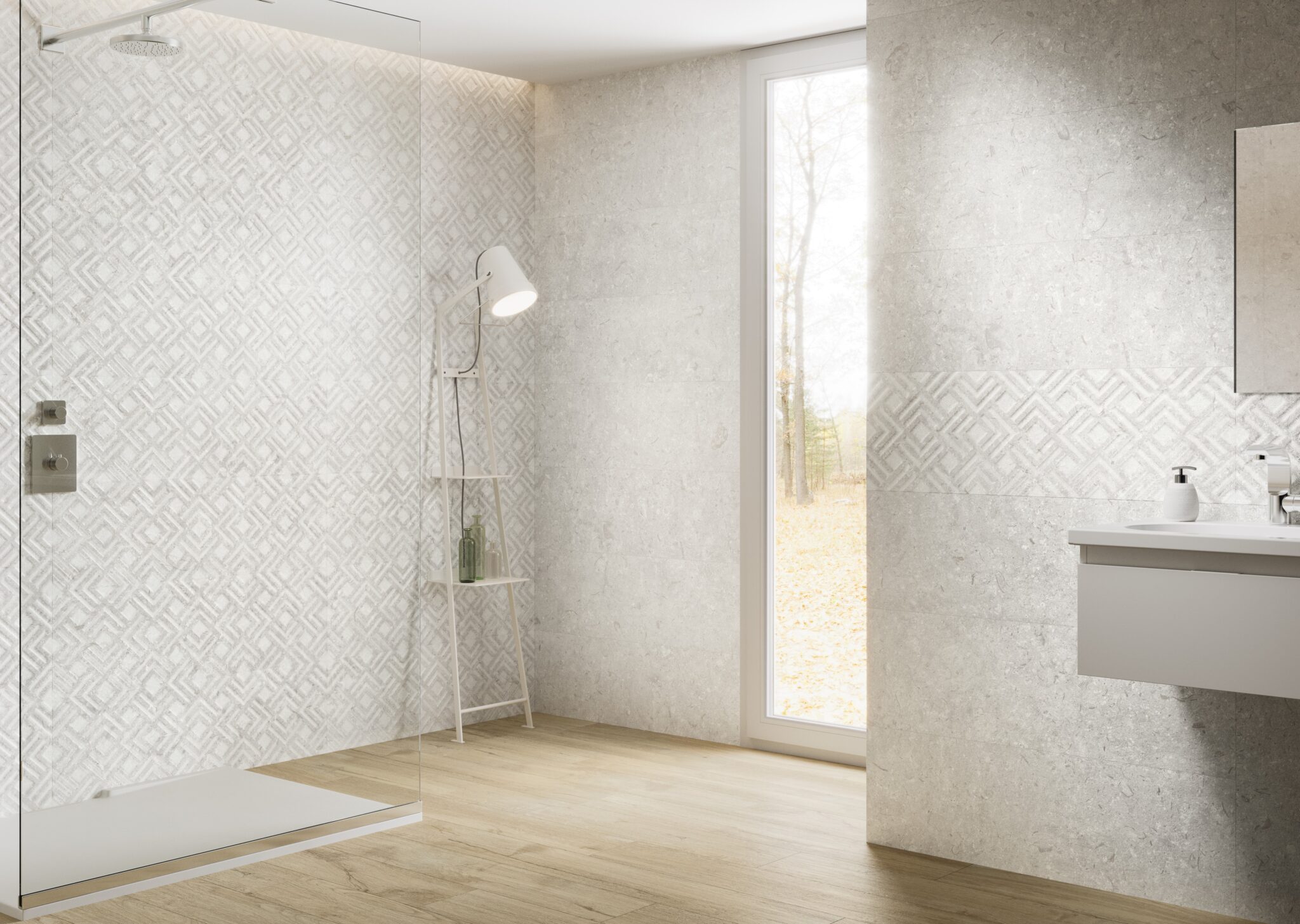 Fossil Perla Grey Ceramic Limestone Effect Wall Tile