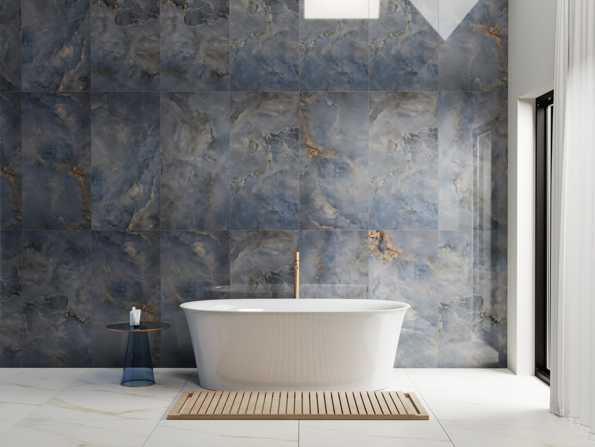 Gemstone Opal Blue Porcelain Onyx Effect Tile 600mm x 1200mm