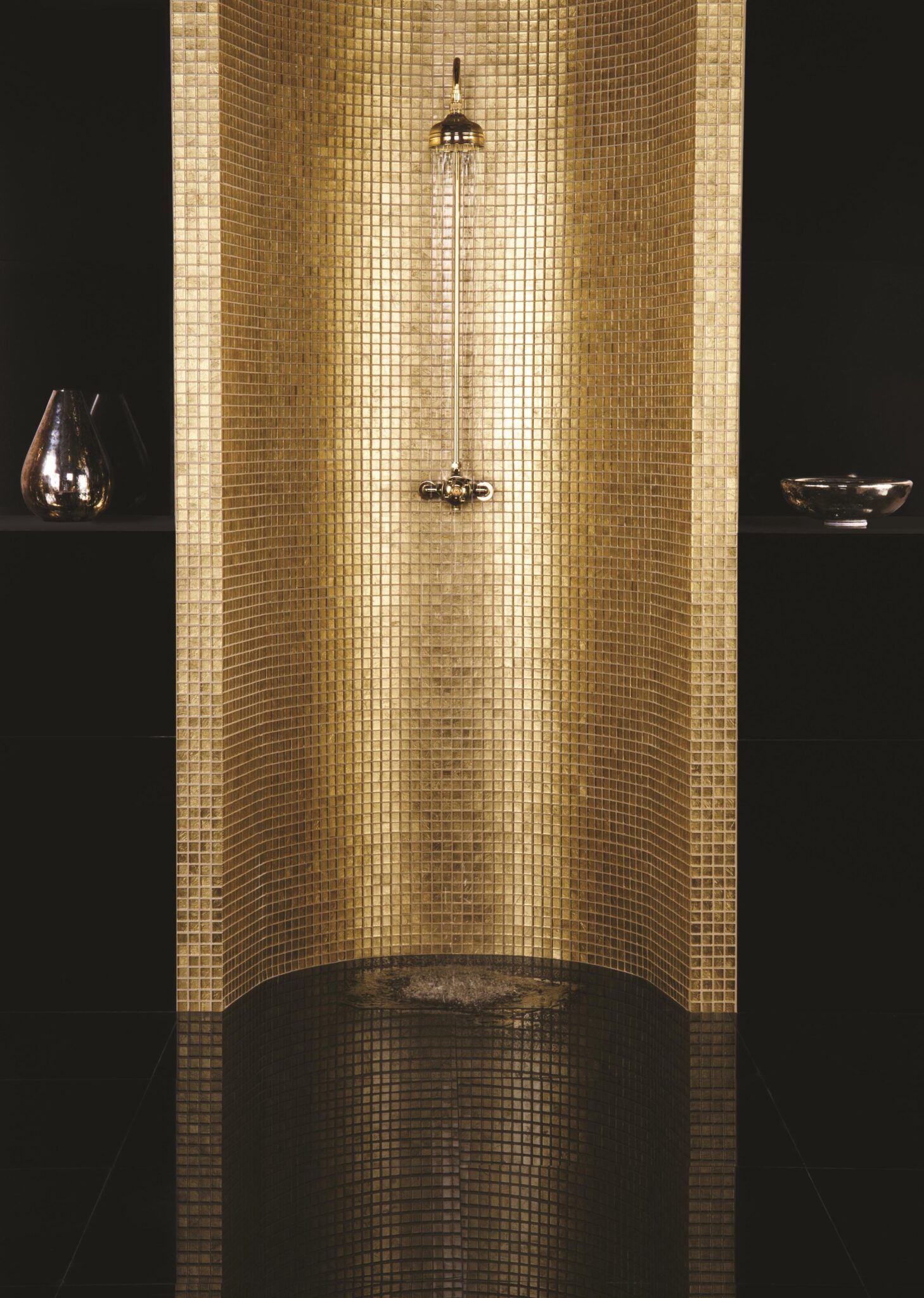 Bullion Gold Glass Gloss Square Mosaic Tile Sheet | New Image Tiles