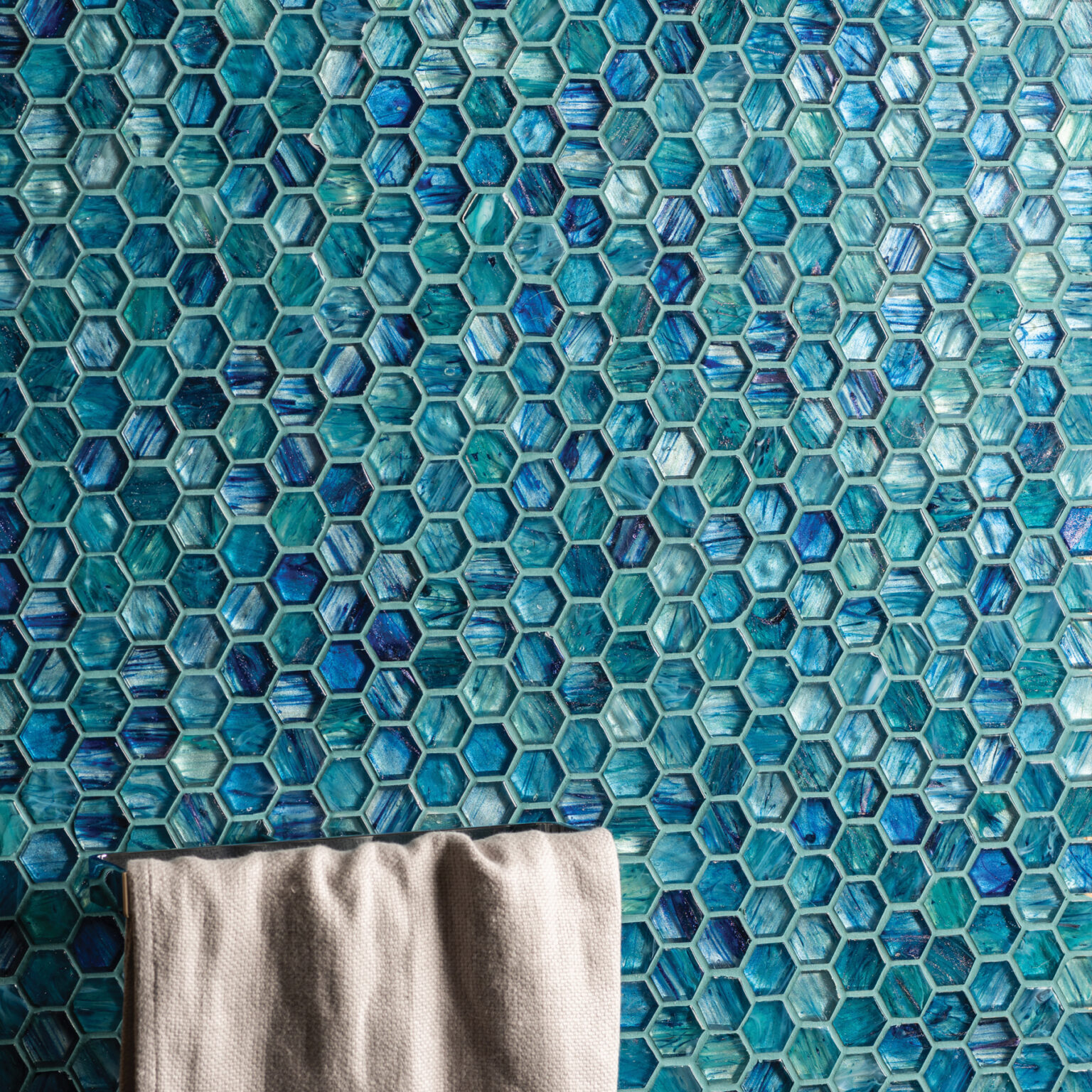 Jaipur Blue/Green Aqua Glass Hexagon Mosaic Tile Sheet | New Image Tiles