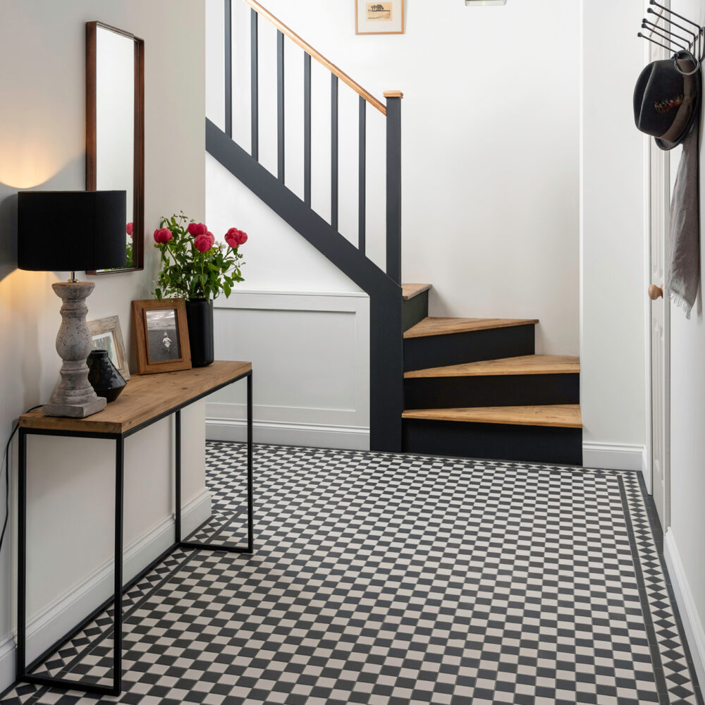 Porcelain Black and White Square Victorian Style Mosaic Tile Sheet