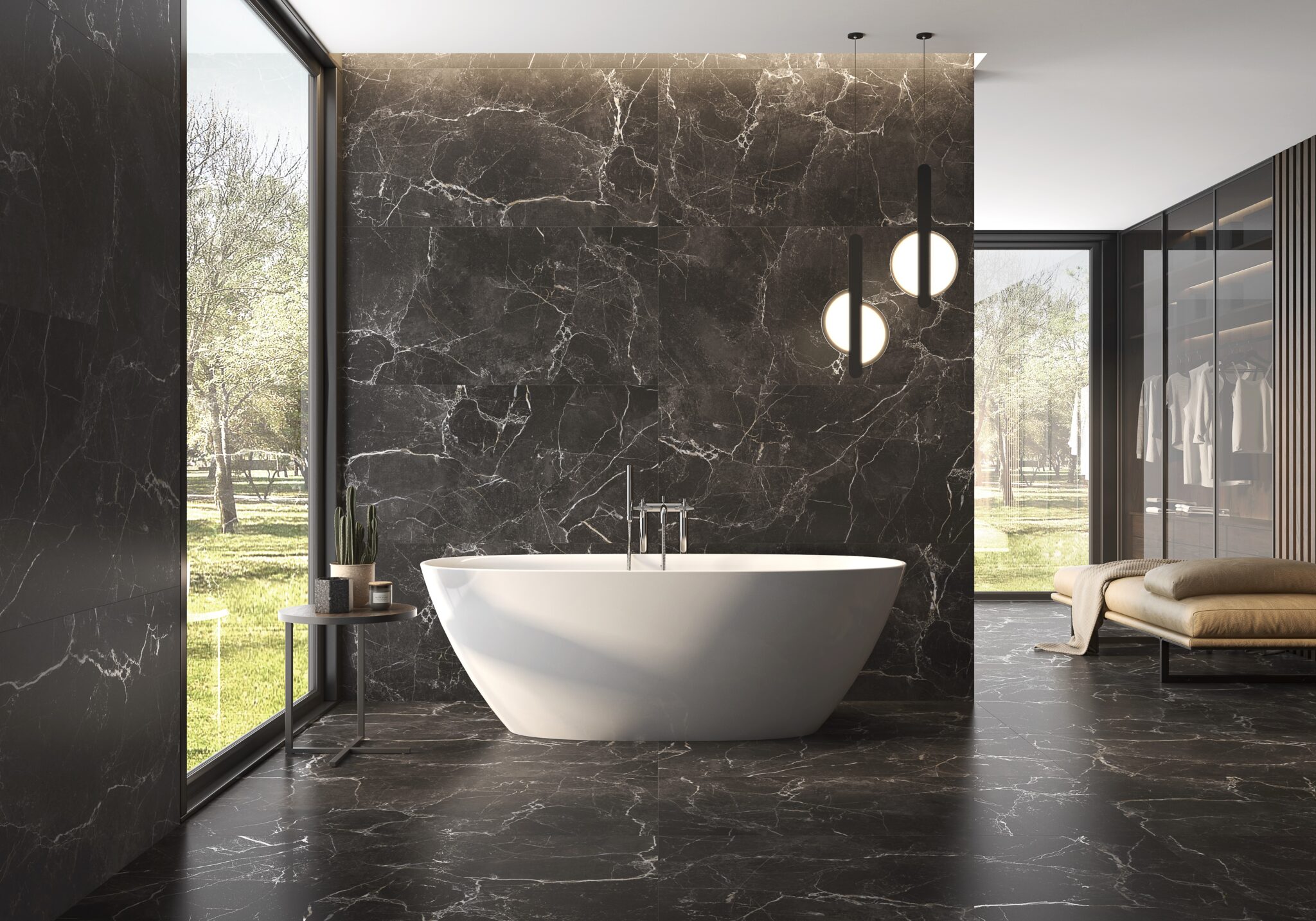 Marble Venato Black Porcelain Marble Effect Tile