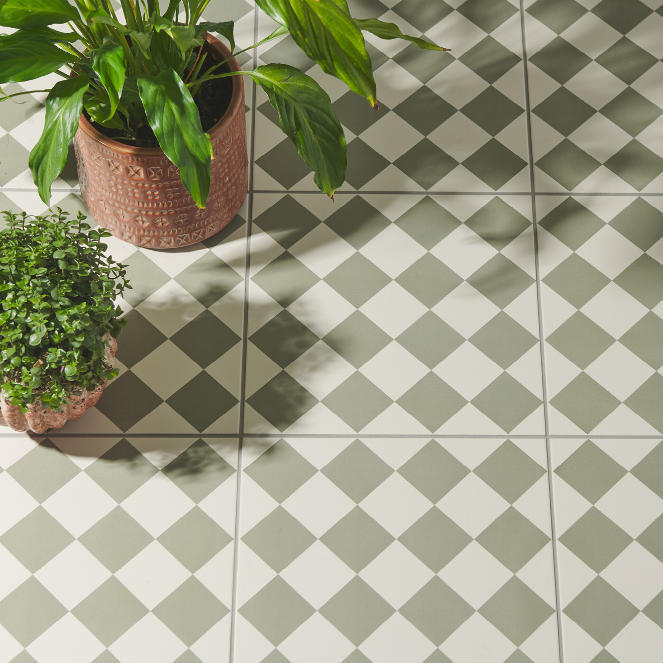 Harlequin Small Green Porcelain Chequerboard Square Tile