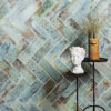 Wightwick Azure Blue Ceramic Herringbone Gloss Brick Tile