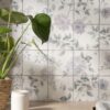 Cottage Garden Blue Grey Ceramic Floral Patterned 16-Tile Panel