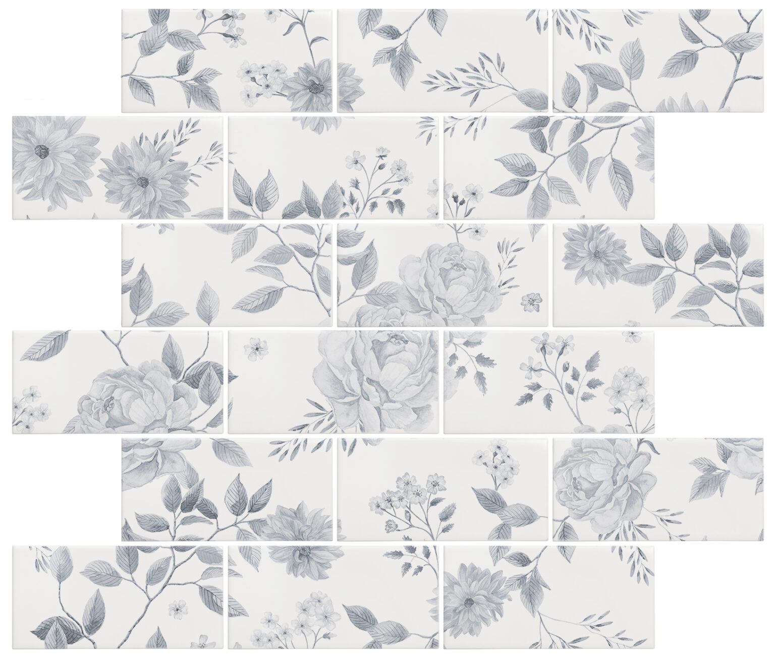 Cottage Garden Blue Ceramic Floral Patterned Tile Panel